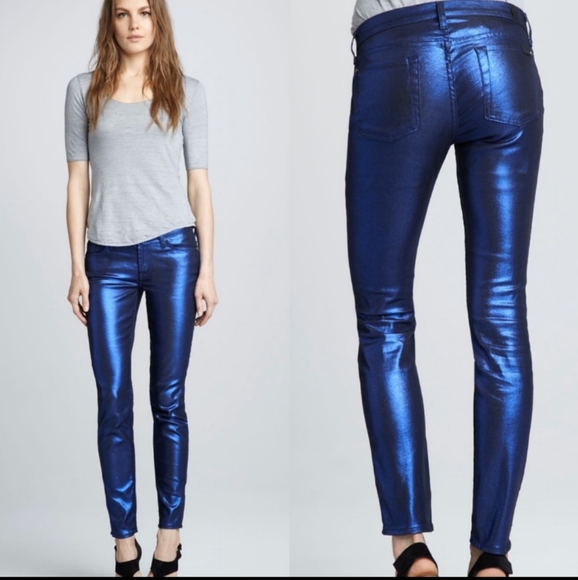 7 For All Mankind | Jeans | 7 Fam Skinny Electric Blue Liquid Metallic ...